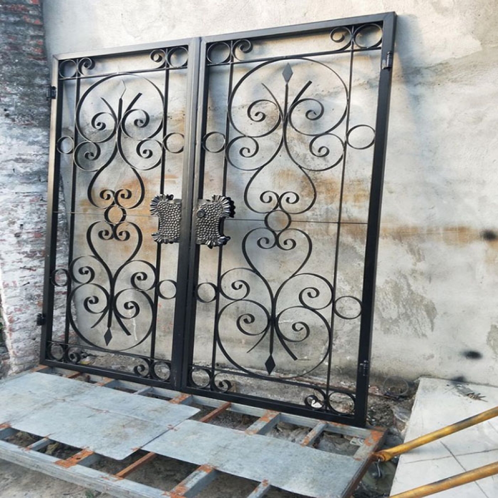 Backyard garden wrought iron double small gate custom ironwork
